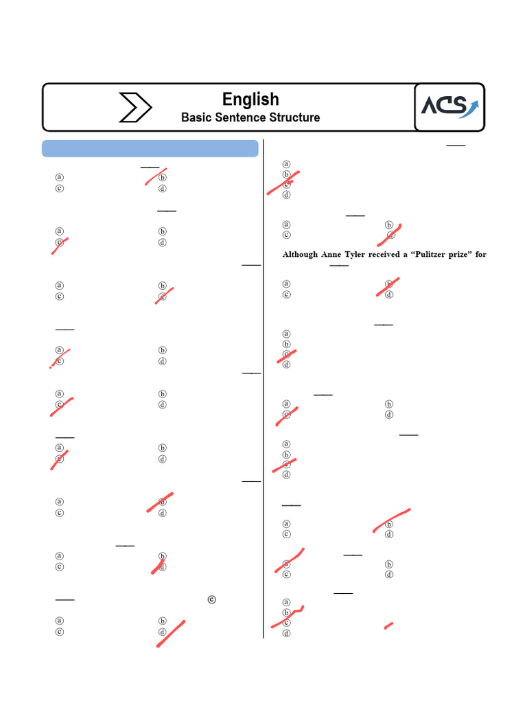 1-1.-Basic Sentence Structure - Practice Sheet | PDF | Adjective | Clause
