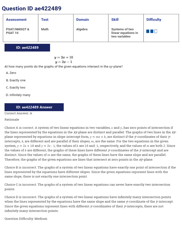 Intersection of Linear Equations | PDF | Equations | System Of Linear ...