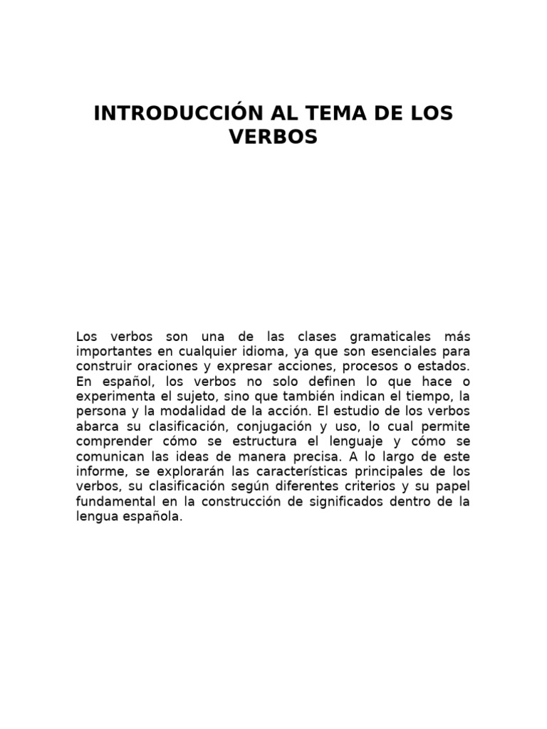 Introducción Al Tema de Los Verbos | PDF | Verbo | Conjugación gramatical
