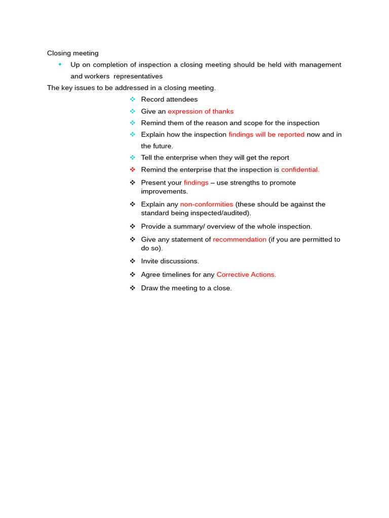 Closing Meeting Guidelines for Inspections | PDF