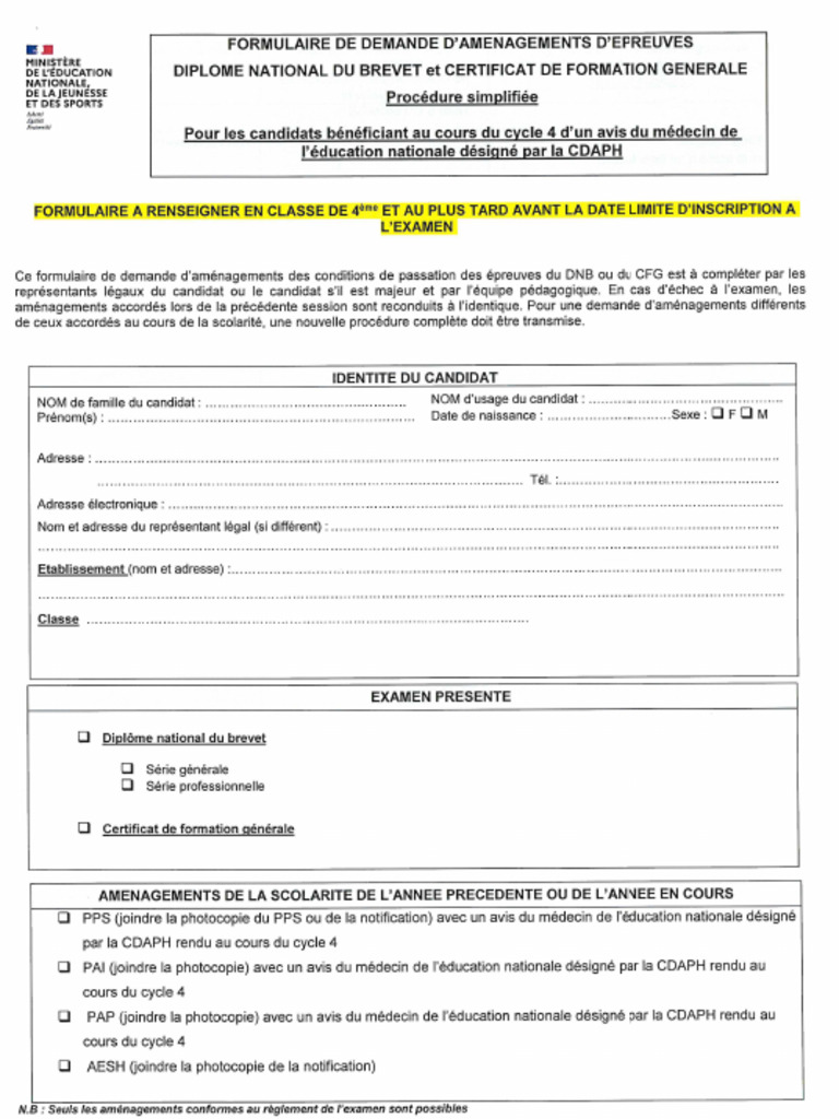 Formulaire DNB CFG Simplifiee | PDF