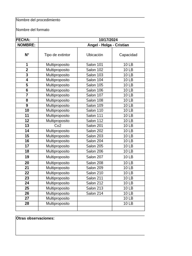 Formato Inspeccion de Extintores ACO | PDF Formato Inspeccion de Extintores ACO | PDF