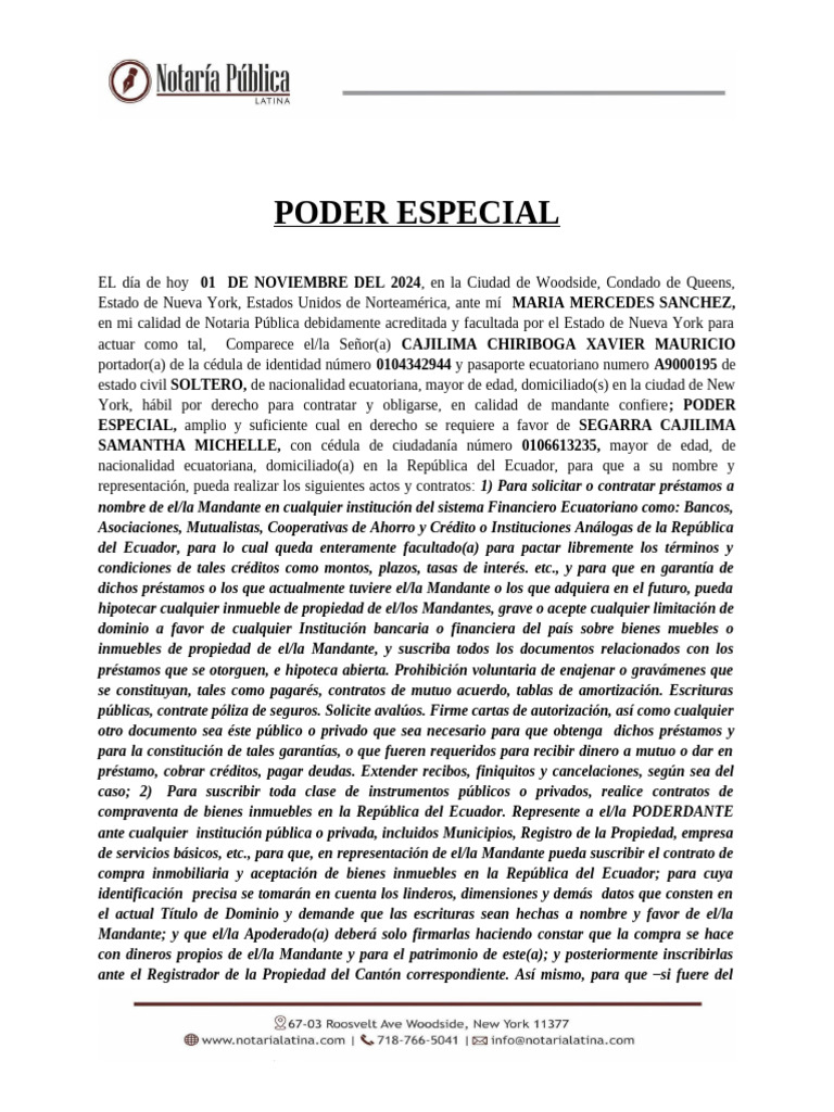Poder Especial para Actos Legales en Ecuador | PDF | Bancos