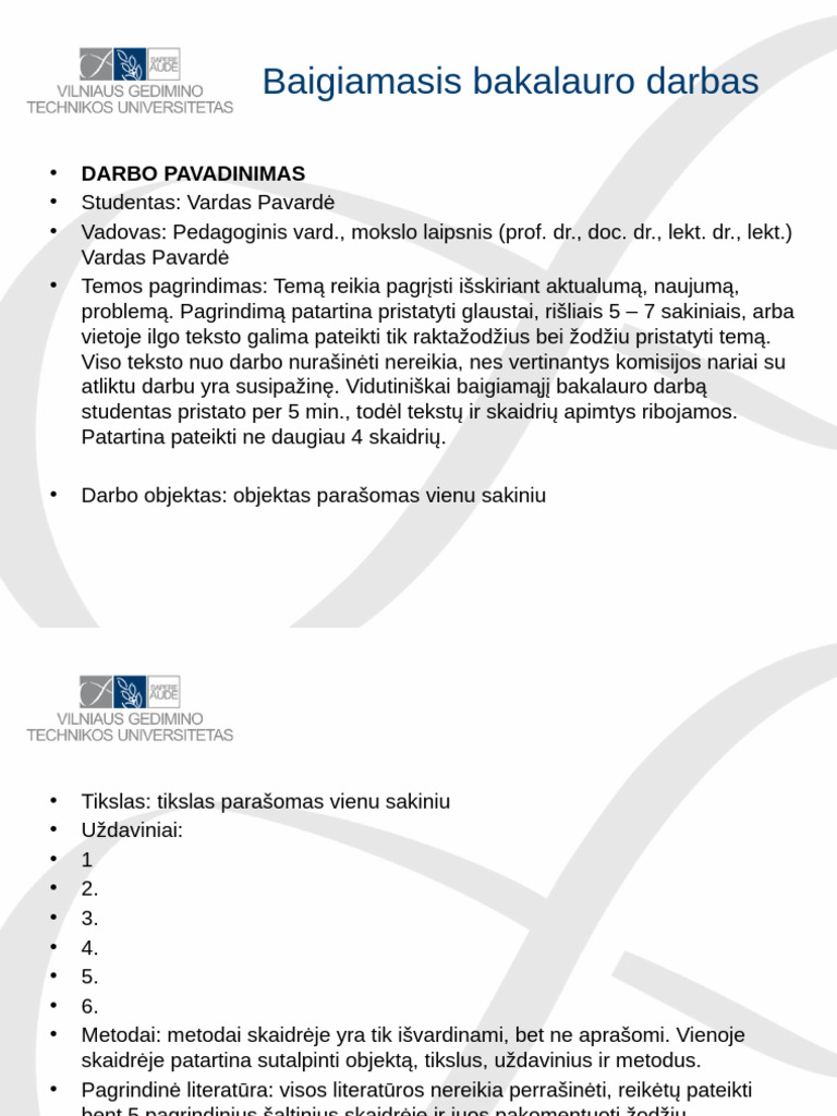 Baigiamasis Bakalauro Darbas - Skaidrių Pvz. | PDF