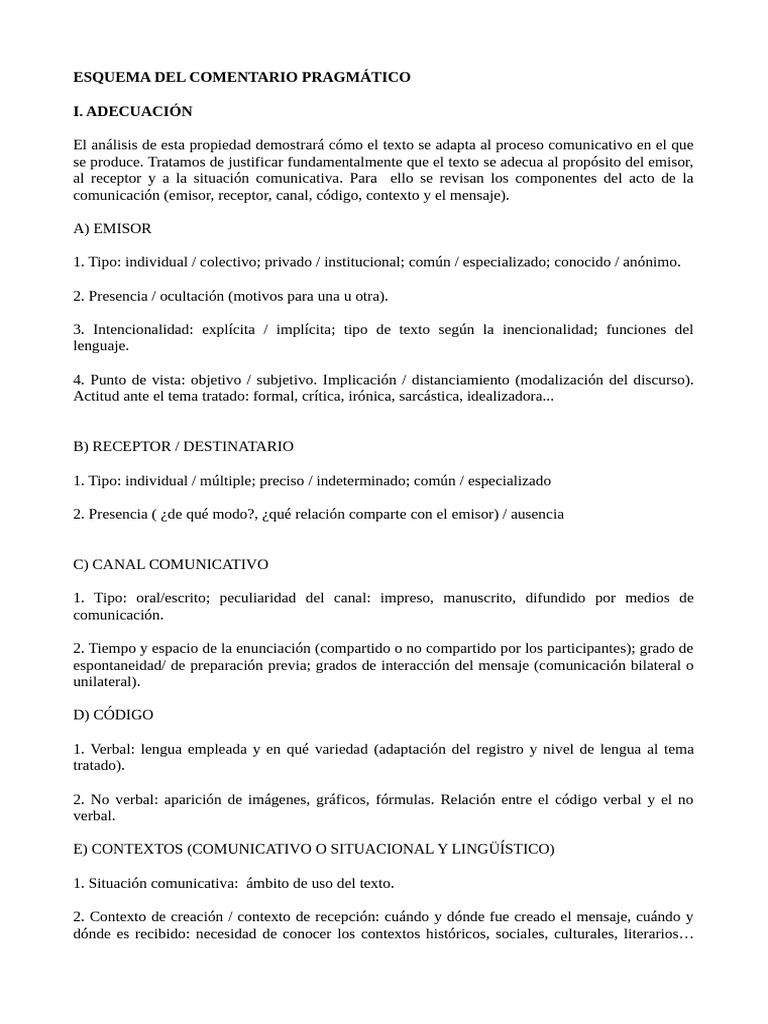 Esquema para El Comentario Pragmático | PDF | Palabra | Comunicación