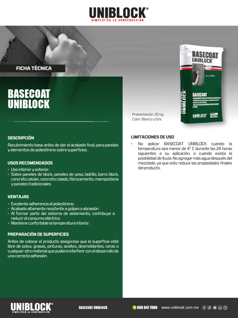 Basecoat Uniblock | PDF | Hormigón | Poliestireno