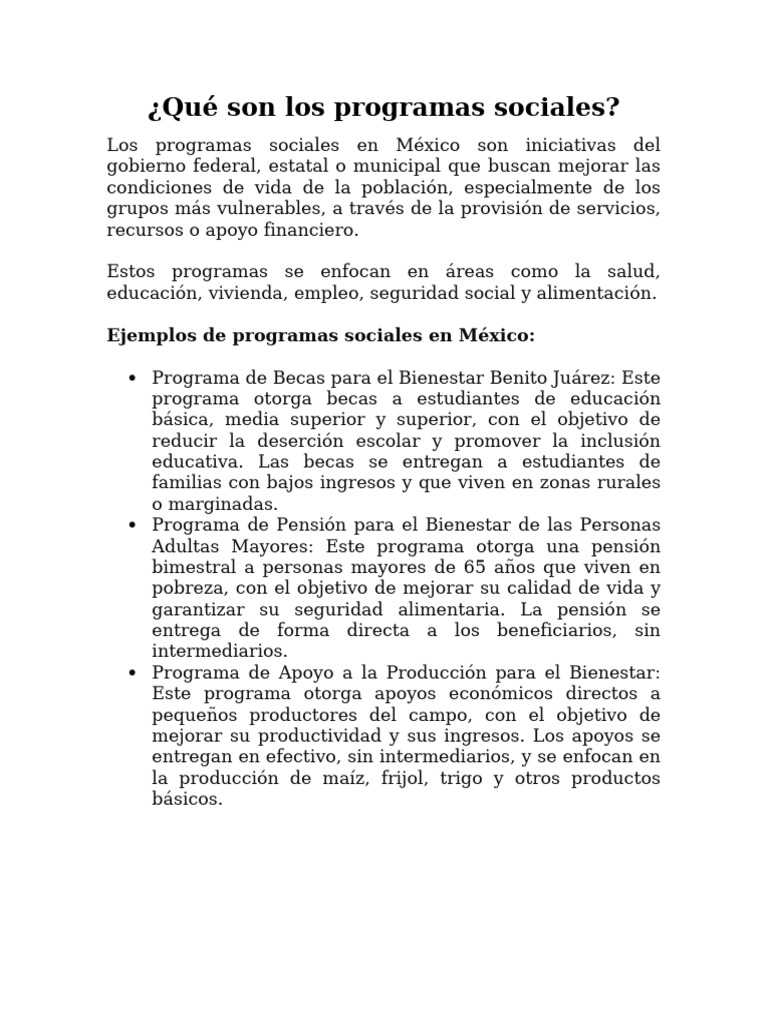 Qué Son Los Programas Sociales | PDF | Inversiones | Pensión