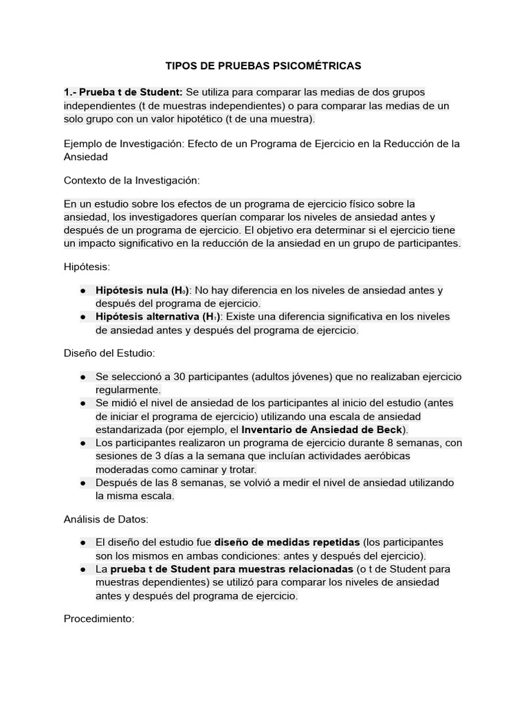 Tipos de Pruebas Parametricas | PDF | Análisis de variación | Prueba T ...