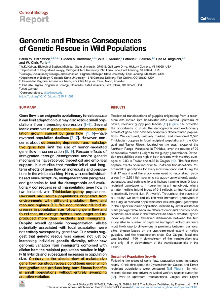 21 Genetic Rescue Gene Flow | PDF | Fitness (Biology) | Gene