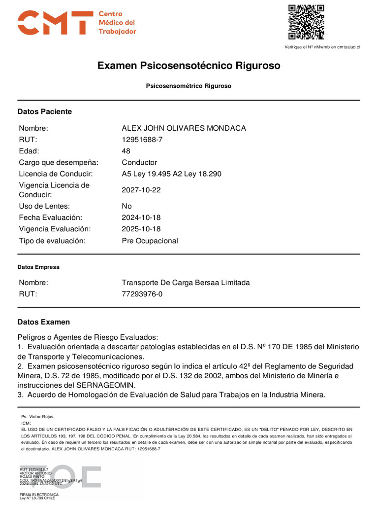 Examen Psicosensométrico Riguroso | PDF