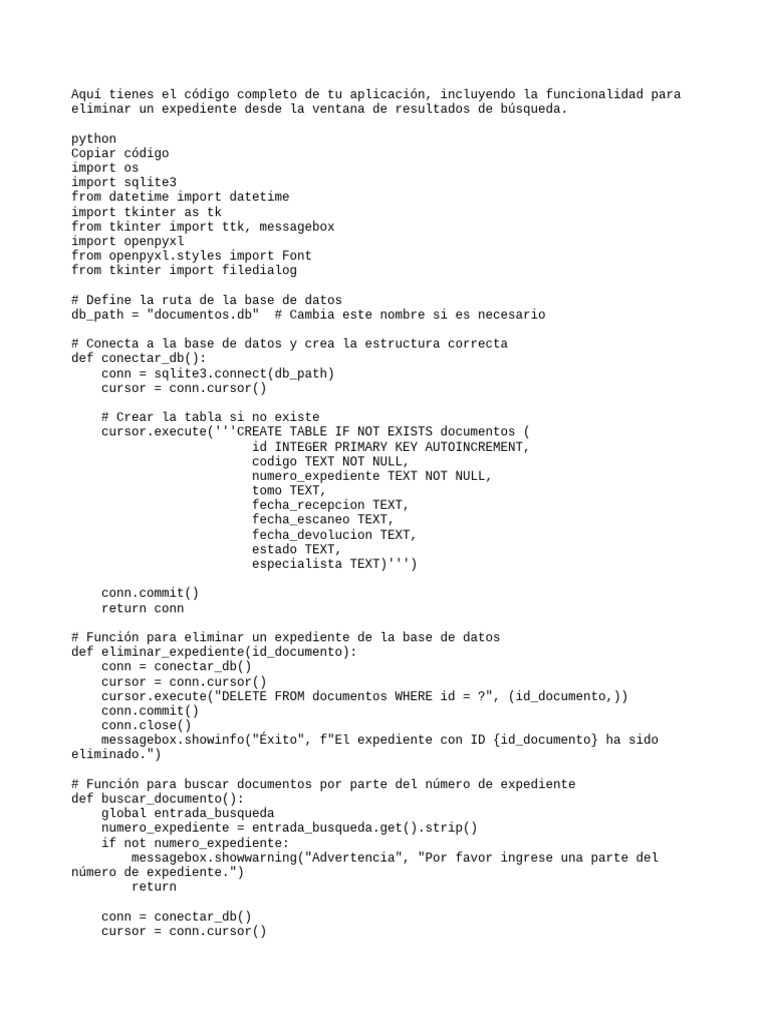 Eliminar Expedientes en Tkinter y SQLite | PDF | Informática | Software
