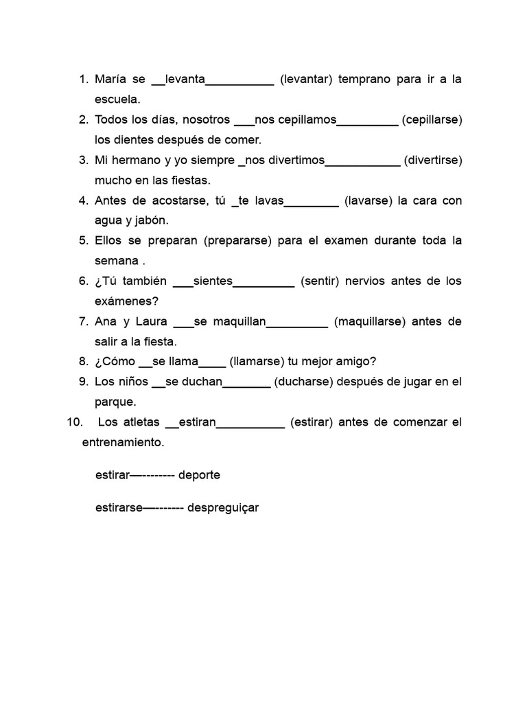 Verbos Reflexivos A1 | PDF