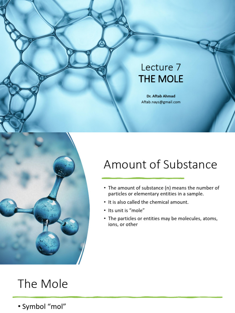 Lecture 7, The Mole | PDF | Mole (Unit) | Chemistry