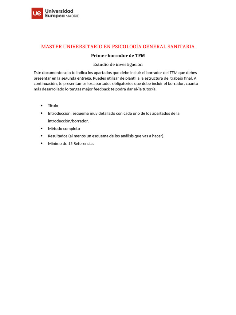 Orientacion TFM - MUPGS (Estudio de Investigación) - Entrega Borrador - 2024 | PDF