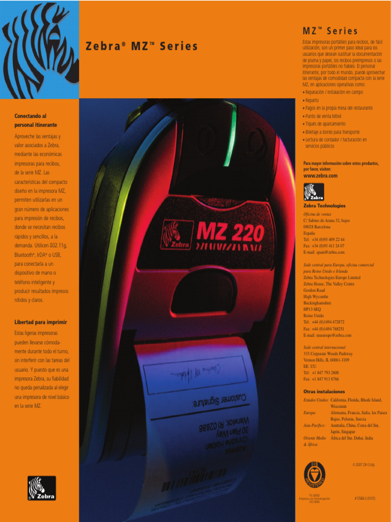Zebra MZ-320 | PDF | Impresora (Computación) | Bluetooth