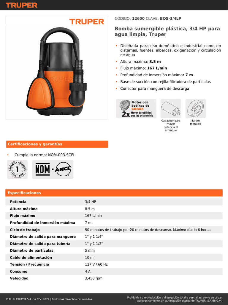 Bomba Sumerg 3-4 HP 12600 | PDF