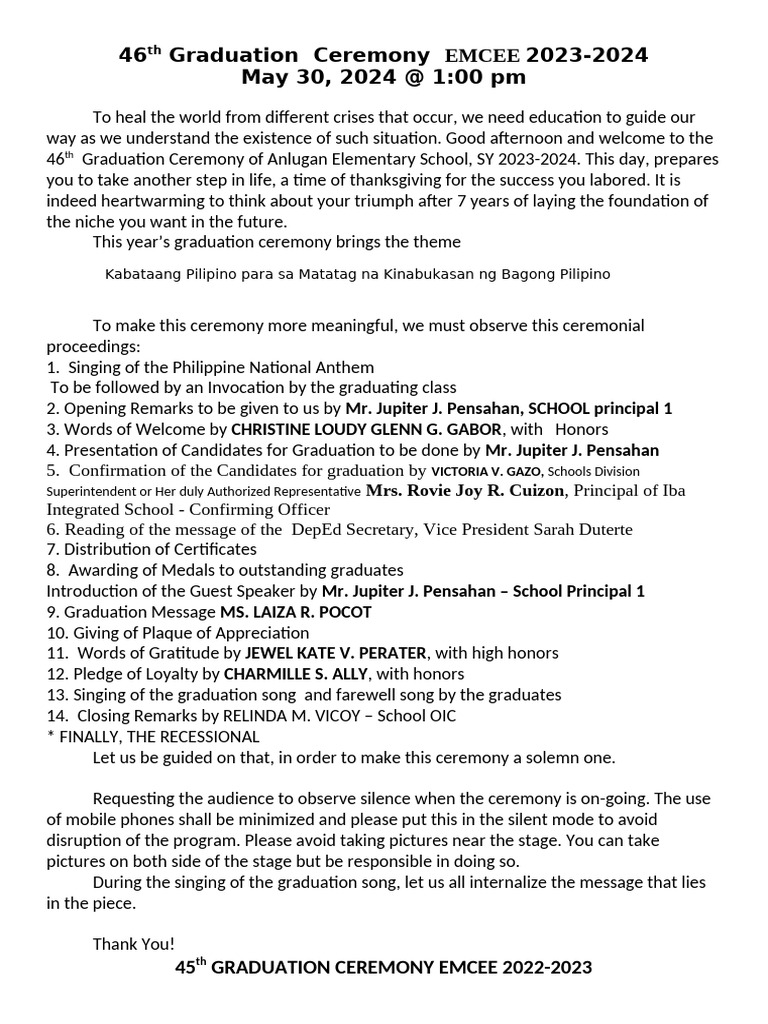 45th GRADUATION EMCEE 2023 | PDF