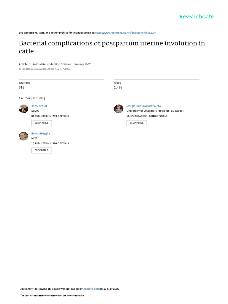 Foldi AniRepSci.2006 - PpCow Uteus Bact - Compl | PDF | Uterus | Granulocyte