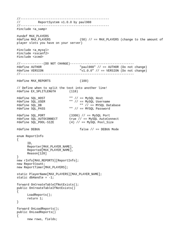 ReportSystem v1.0.0 by Paul988 | PDF | My Sql | Data Management Software