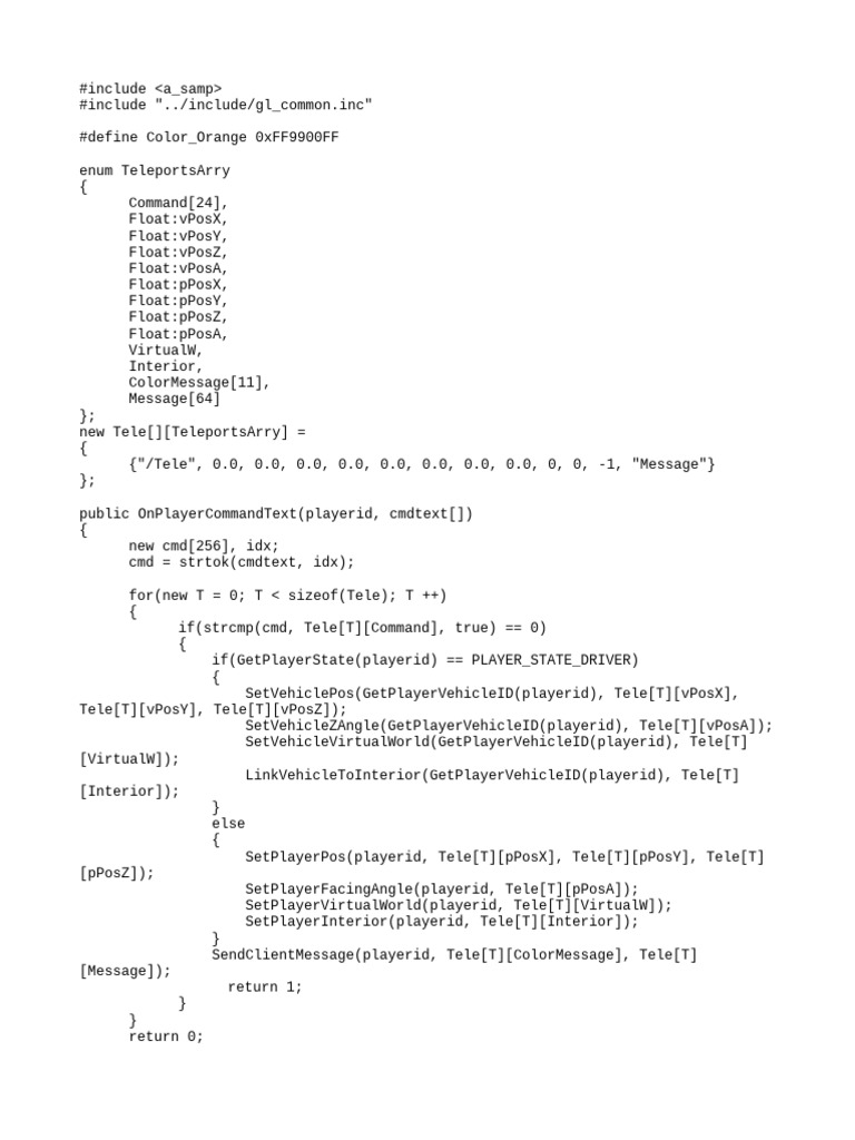 SA-MP Teleport Command Script | PDF