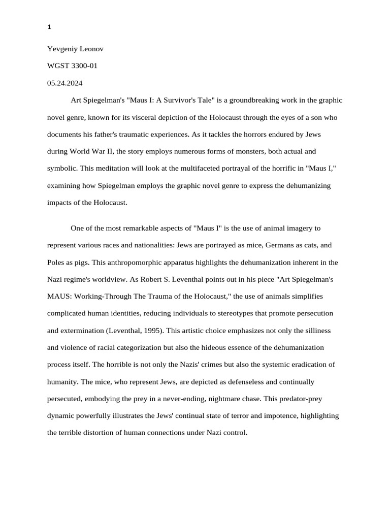 Critical Reflection Maus 1 | PDF