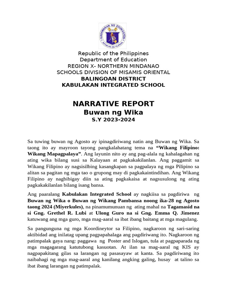 Buwan NG Wika Narrative Report | PDF
