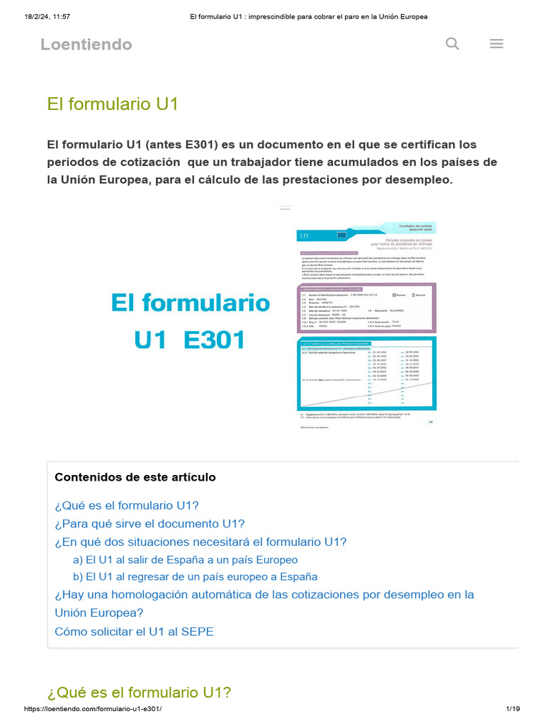 El Formulario U1 - Imprescindible para Cobrar El Paro en La Unión Europea | PDF | Europa | España