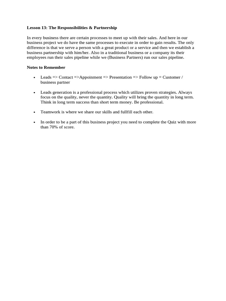 Business Partnership Responsibilities Guide | PDF
