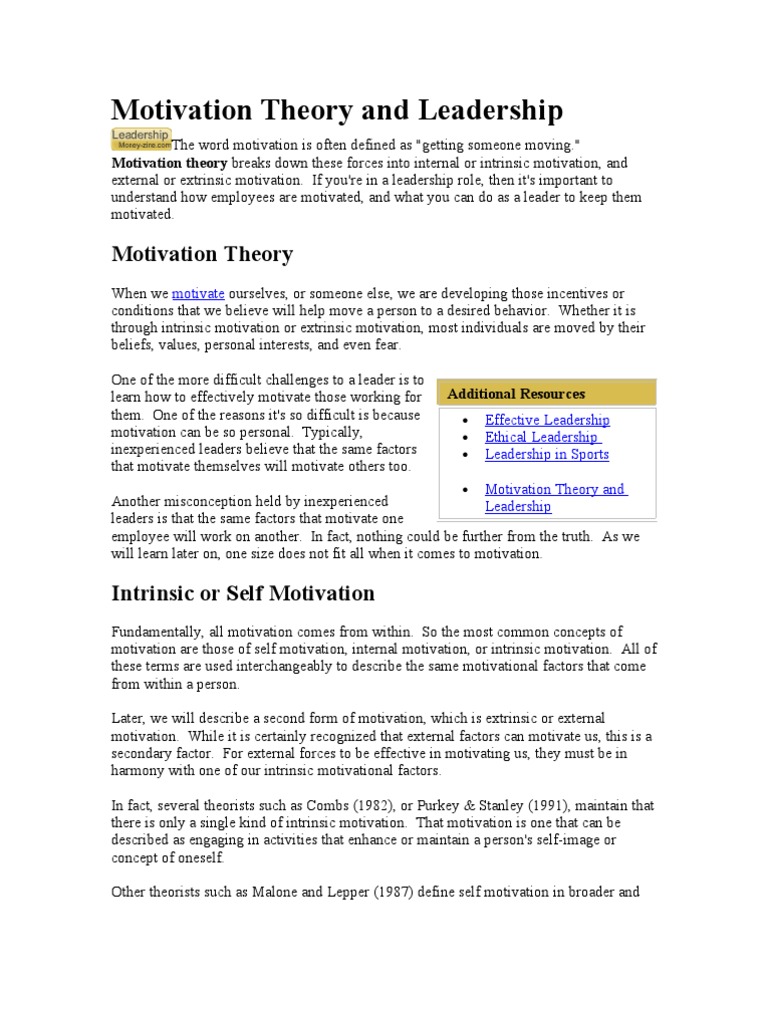 Motivation Theory and Leadership | PDF | Motivation | Motivational