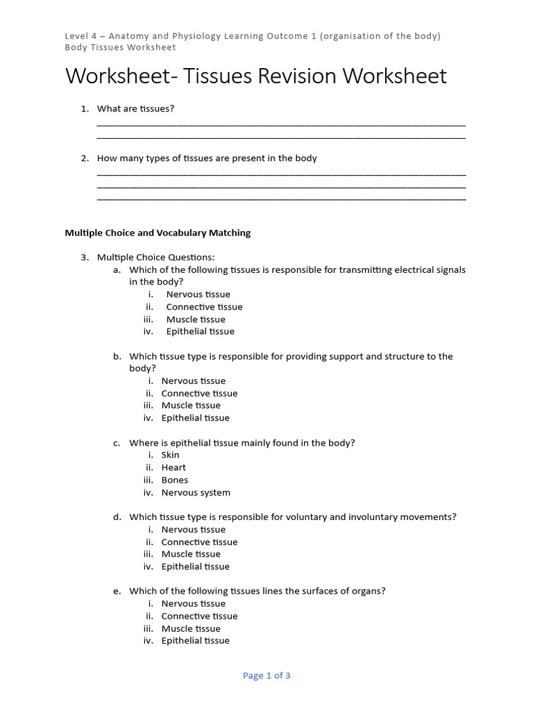 WS Body Tissues L4 New 2023 | PDF | Epithelium | Tissue (Biology)