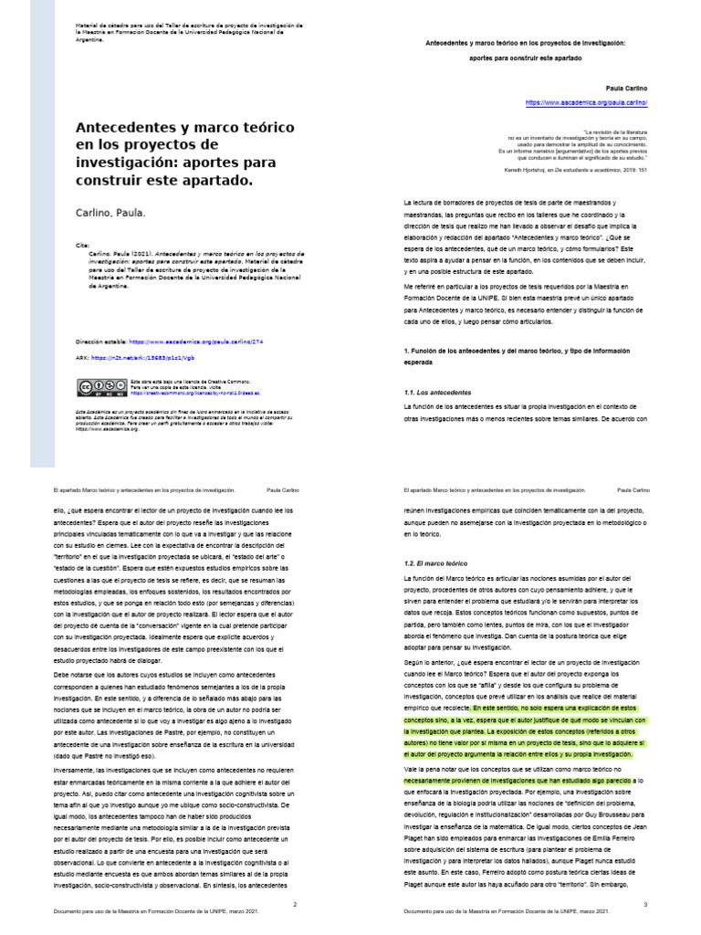 Antecedentes y Marco Terico en Los Proyectos de Investigacin - Aportes ...