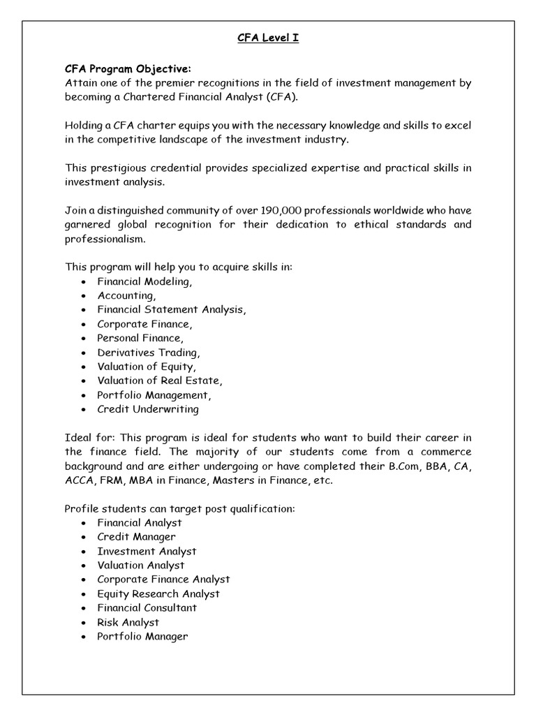 CFA Level I Program Overview | PDF | Bonds (Finance) | Derivative (Finance)