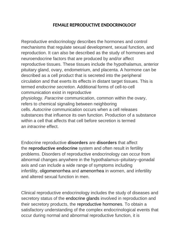 Female Reproductive Endocrinology | PDF | Endocrine System | Endocrinology