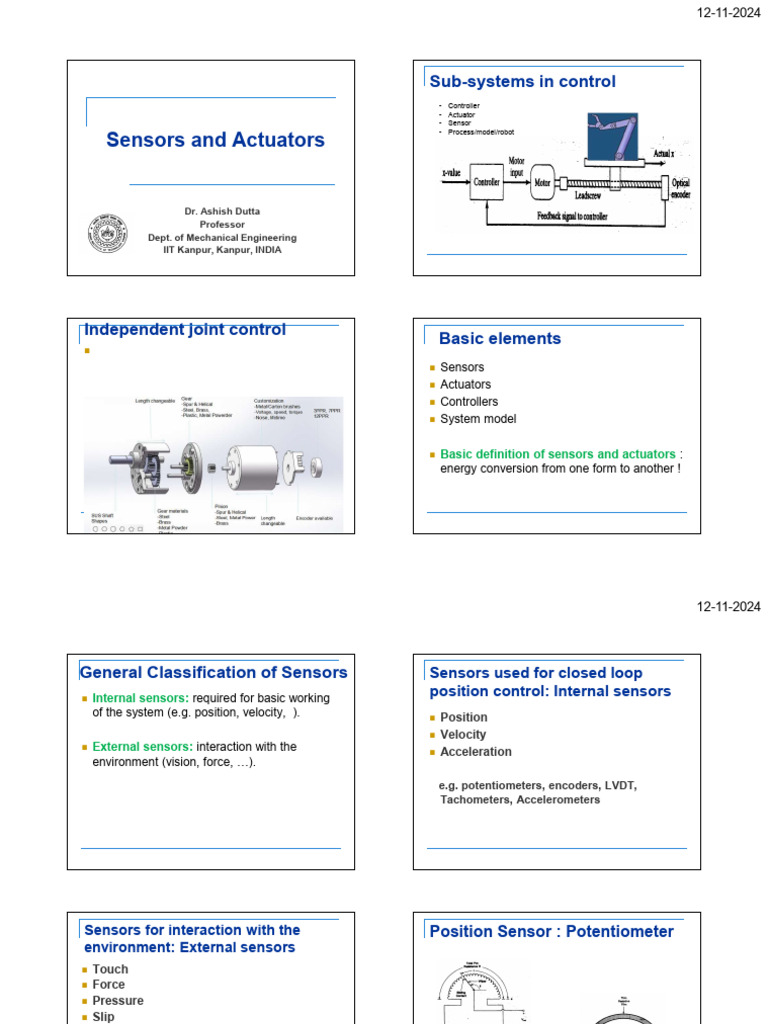 ME762 Sensor Actuators Handouts | PDF | Actuator | Electric Motor