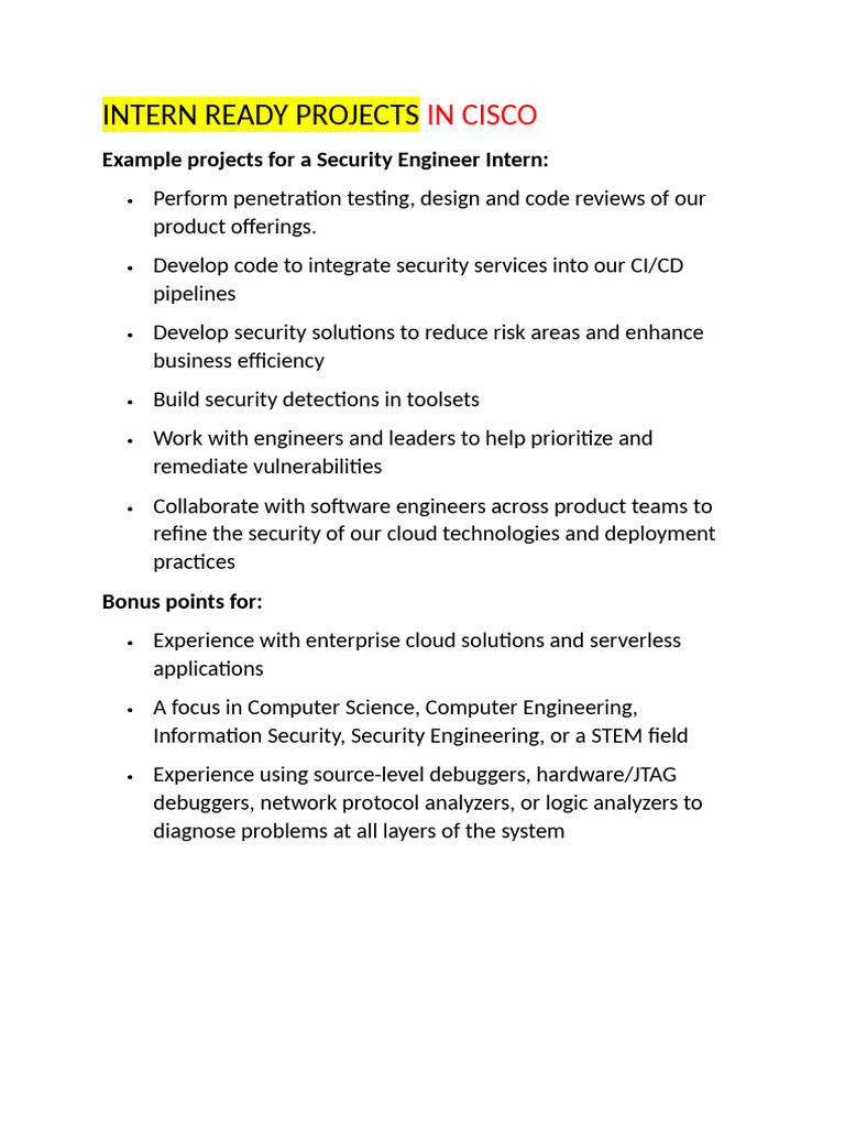 Intern Ready Projects in Cisco | PDF
