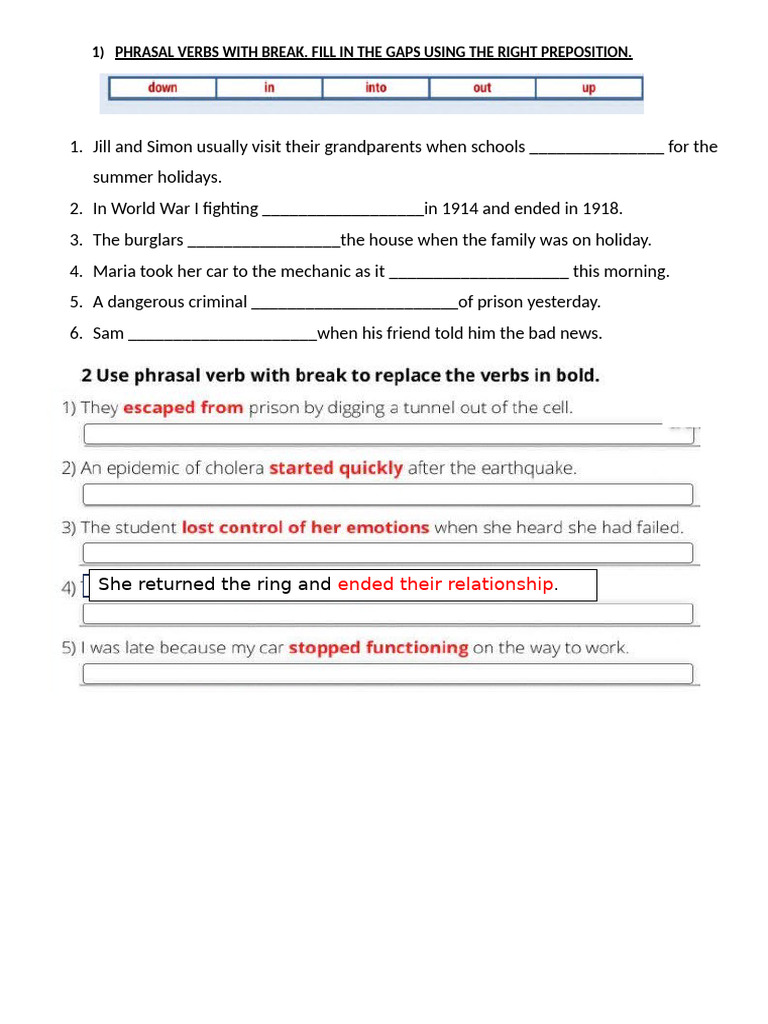 Phrasal Verbs with "Break" Practice | PDF