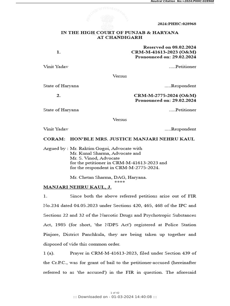 Vinit Yadav V State of Haryana | PDF | Bail | Criminal Procedure In ...