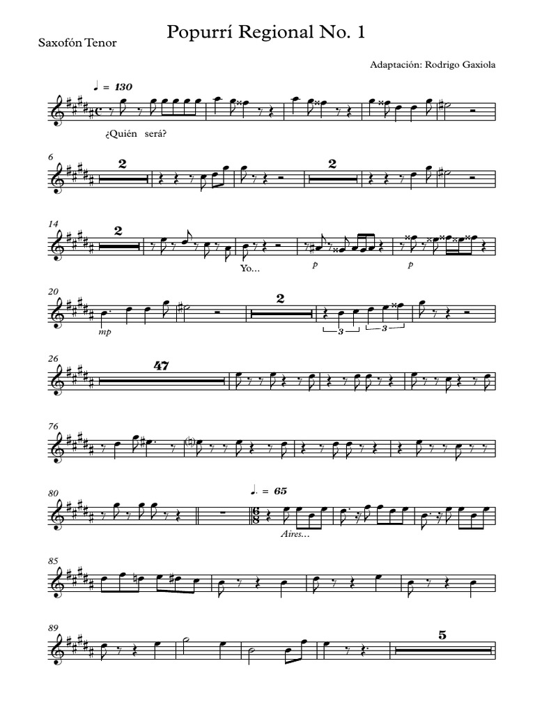 Popurrí Regional No 1 - Saxofón Tenor | PDF