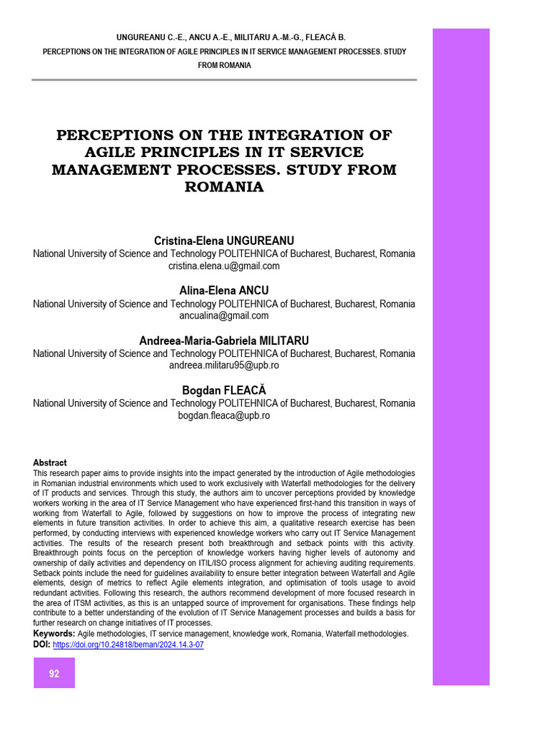 Perceptions On The Integration of Agile Itsm | PDF | Agile Software ...