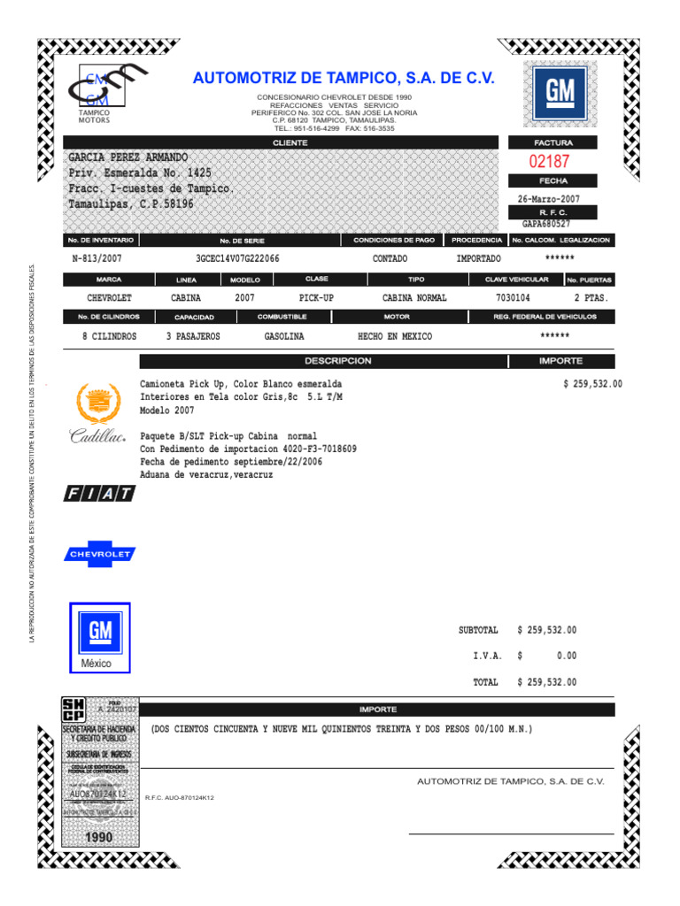 Fac Chevrolet PK Mod 2007 Guero | PDF | Coche | Vehículos de ruedas