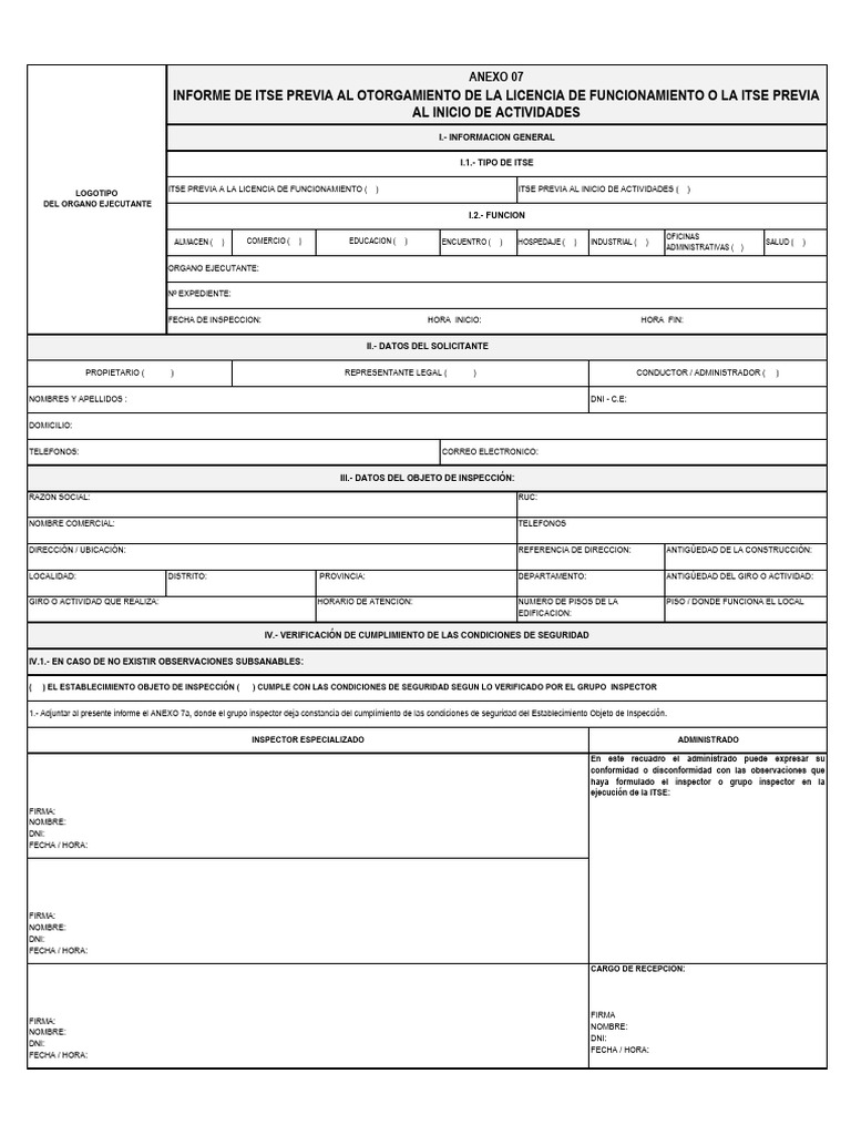 Anexo 7 Informe de ITSE Previa | PDF | Documento de identidad