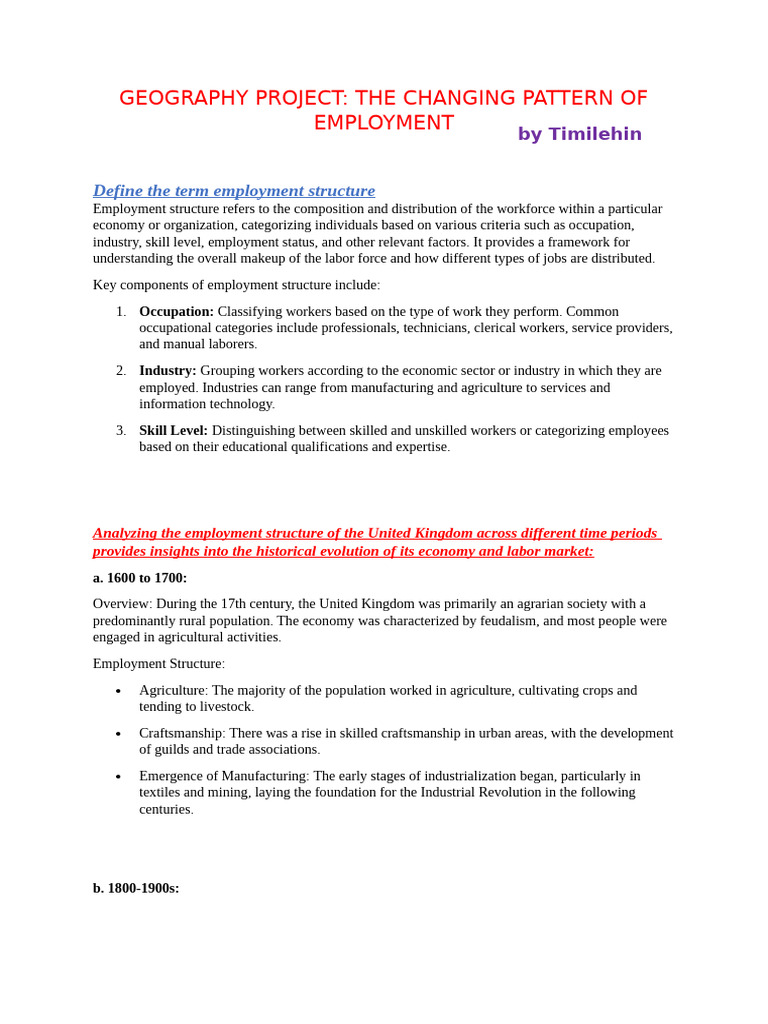 UK Employment Structure Through History | PDF | Employment ...