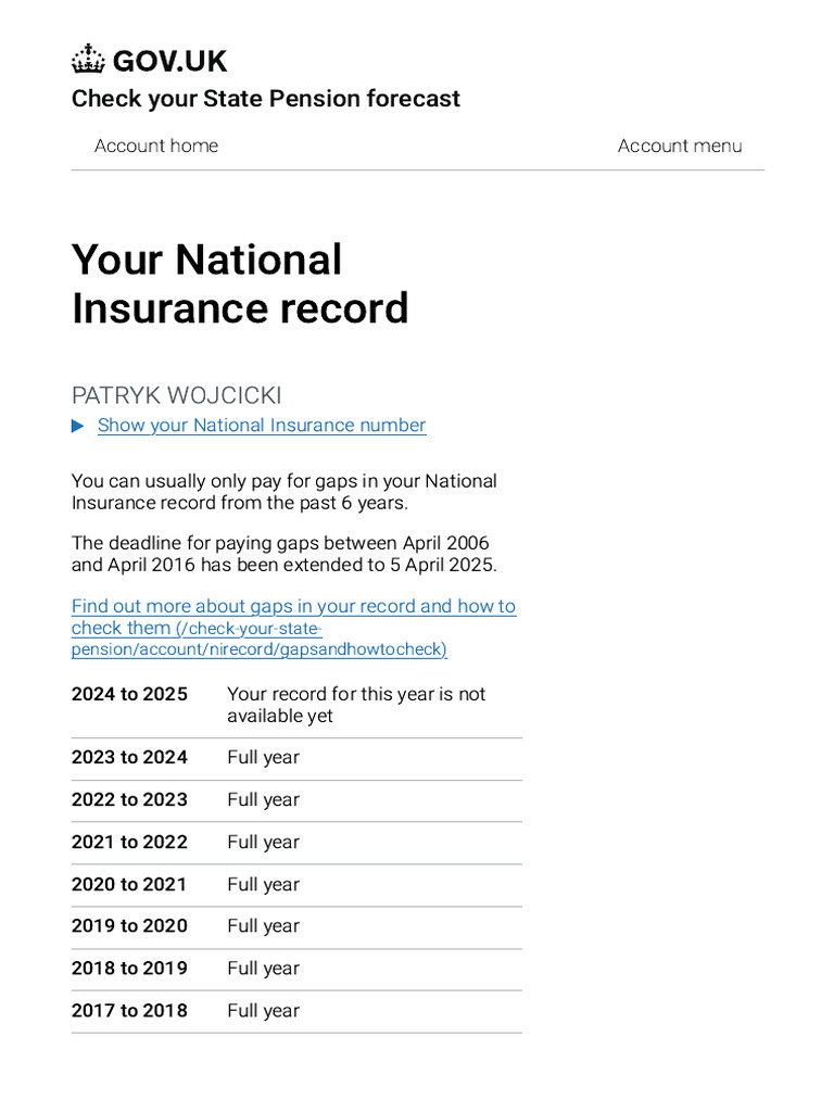 Your National Insurance Record - Check Your State Pension - GOV - UK | PDF