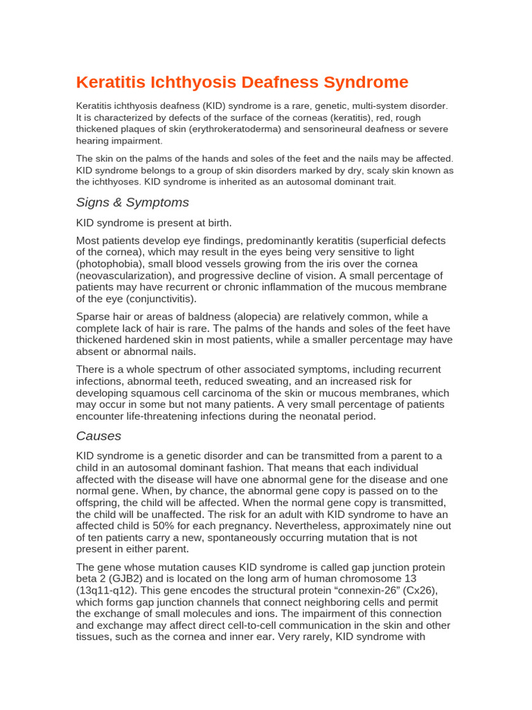 Keratitis Ichthyosis Deafness Syndrome | PDF | Gene | Skin