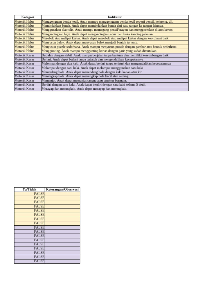 Checklist Motorik Halus & Kasar | PDF
