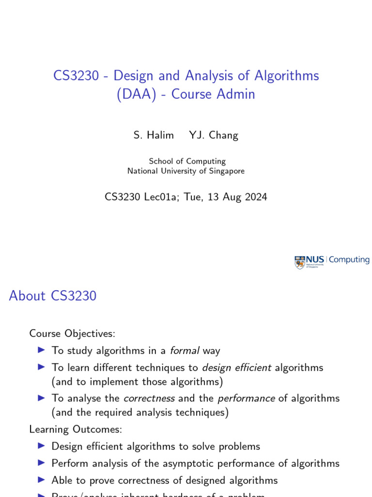 cs3230 Lec01a | PDF | Algorithms | Computing