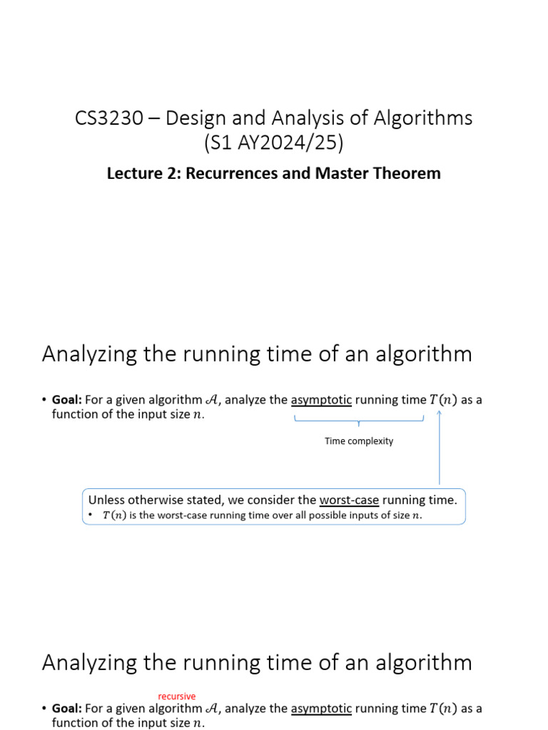 Cs3230-Lec02-Full Version | PDF | Recurrence Relation | Theory Of Computation