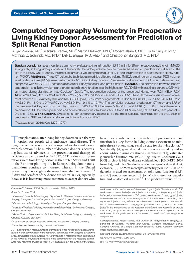 Computed - Tomography - Volumetry - in - Preoperative.20 | PDF | Kidney ...