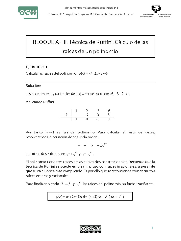 Raíces de Polinomios con Ruffini | PDF | Factorización | Álgebra abstracta