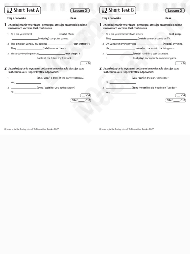 Brainy kl7 Short Tests Unit 2 Lesson 2 - 241030 - 055916 | PDF